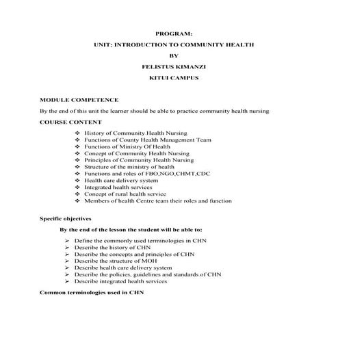 COMM HEALTH NOTES.doc