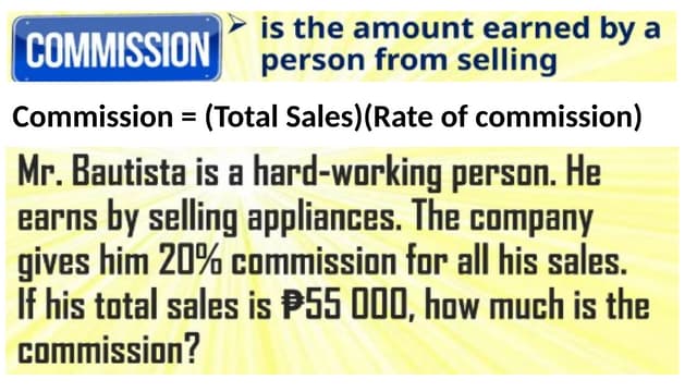 Commission word problem for Grade 6 Learners | PPTX