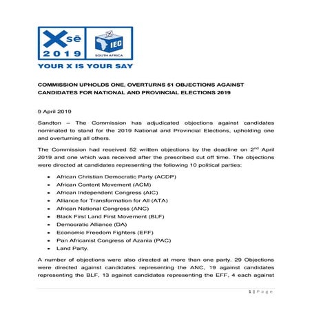 Commission rules on objections to candidates 9 april 2019 | PDF | Free ...