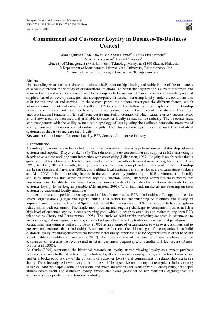 Commitment and customer loyalty in business to-business context