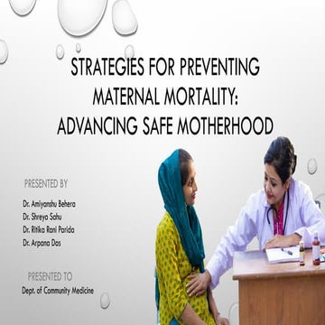 Strategies for preventing maternal mortality: advancing safe motherhood ...