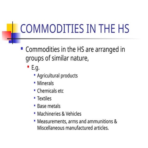 COMMODITIES IN THE Harmonized System of Goods Classification | PPTX