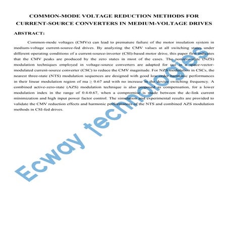 Common Mode Voltage Reduction Methods For Current Source Converters In