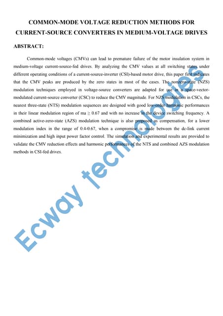 Common Mode Voltage Reduction Methods For Current Source Converters In