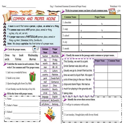 Common and proper noun.pdf a worksheet for the students of primary ...