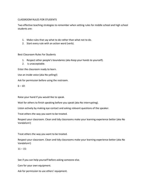 Class rules | PPTX | Parenting Teens | Parenting