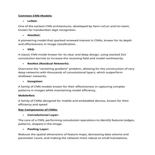 Types And Explanations Of Common Cnn Modelsdocx