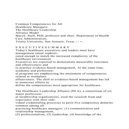 Common Competencies for AllHealthcare ManagersThe Healthc.docx
