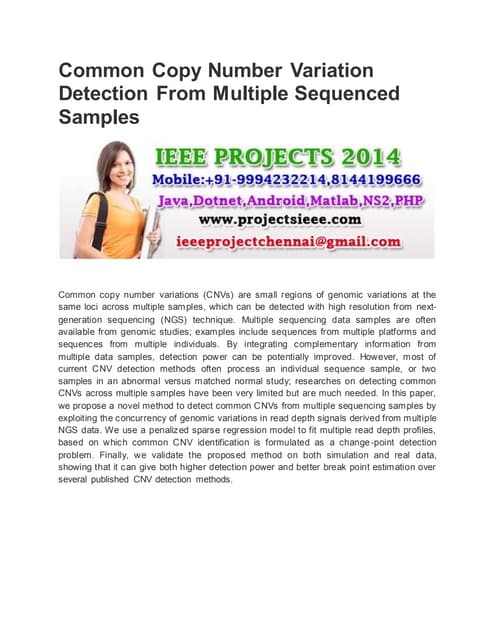 Common Copy Number Variation Detection From Multiple Sequenced Samples 0889