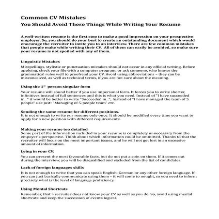 Common CV Mistakes to Avoid | PDF