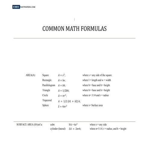Common Formulas.pdf | Stocks and Bonds | Personal Investing