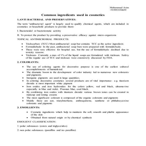 Common ingredients used in cosmetics | DOCX