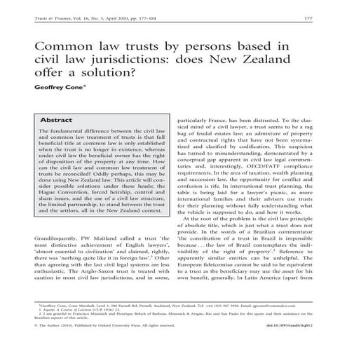 Common Law Trusts by Persons Based in Civil Law Jurisdictions | PDF
