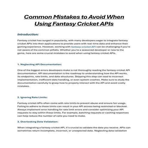 Common Mistakes To Avoid When Using Fantasy Cricket Api Pdf