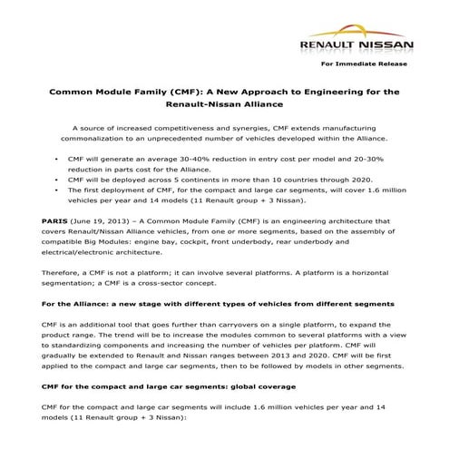 Renault Nissan CMF platform for small cars | PDF