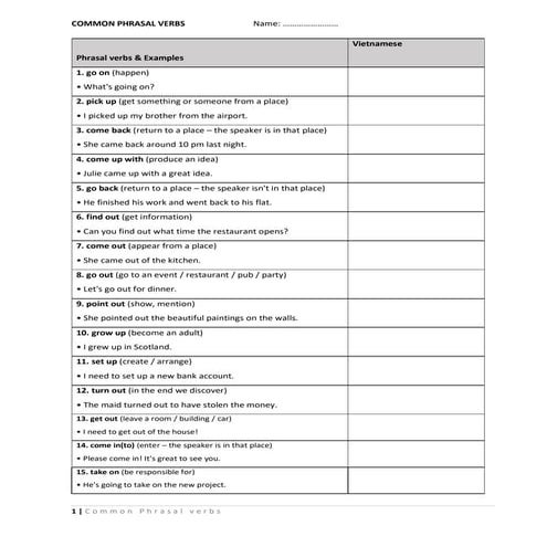 Common Phrasal verbs for A2 level learners | PDF