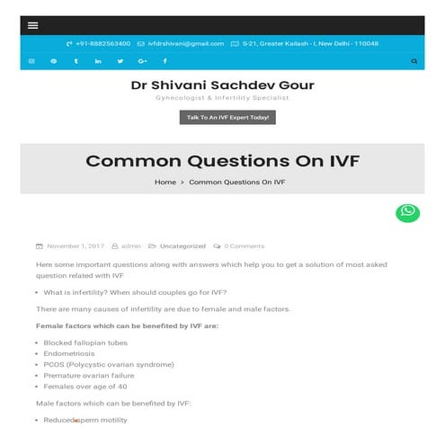 Common Questions On IVF - Dr Shivani Sachdev Gour | PDF