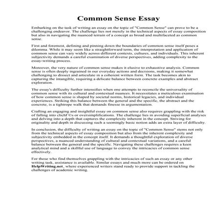 Common Sense Essay. Why Was Common Sense by Thomas Paine Essay Example ...