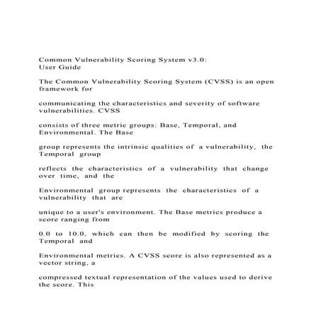 Common Vulnerability Scoring System V30user Guidethe Cdocx 