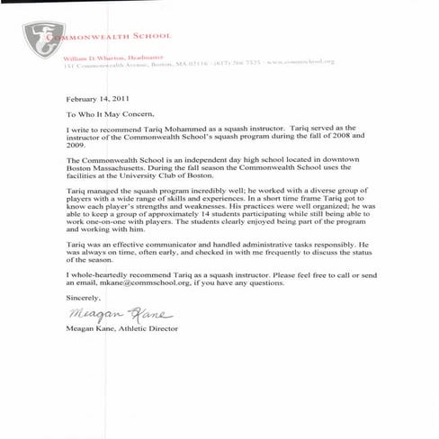 Commonwealth School Reference_Letter | PDF