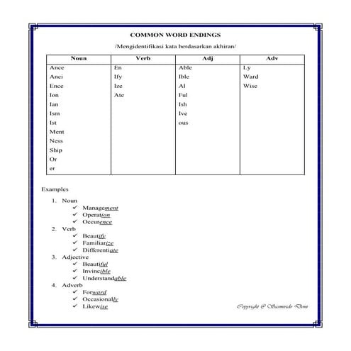 Common words endings | DOCX