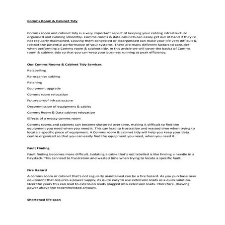 Comms Room & Cabinet Tidy.docx