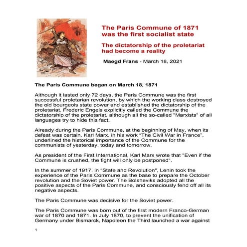 The Paris Commune 1871 was the first socialist state | PDF