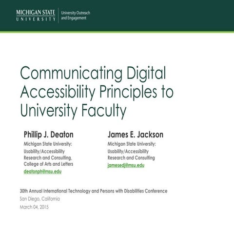 Communicating Digital Accessibility Principles to University Faculty | PPT