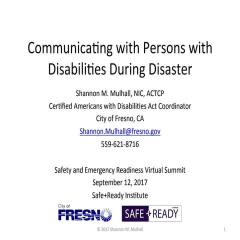 Communicating with persons with disabilities during disaster (Shannon ...