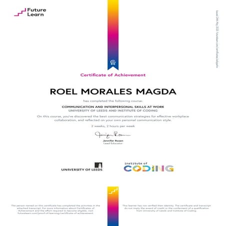 COMMUNICATION AND INTERPERSONAL SKILLS AT WORK-CERTIFICATE OF ...