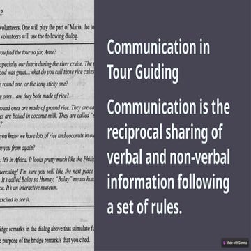 COOMUNICATION IN TOUR GUIDING IN THE PURPOSIVE COMMUNICATION SUBJECT | PPTX