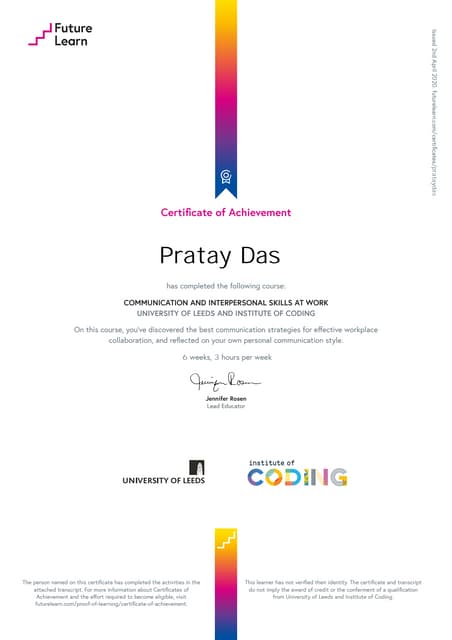 COMMUNICATION AND INTERPERSONAL SKILLS AT WORK-CERTIFICATE OF ...