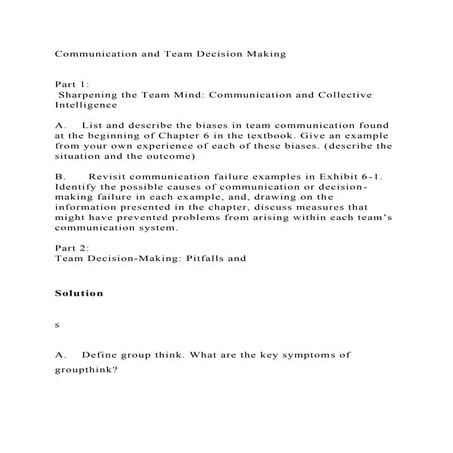 Communication and Team Decision MakingPart 1 Sharpening the.docx