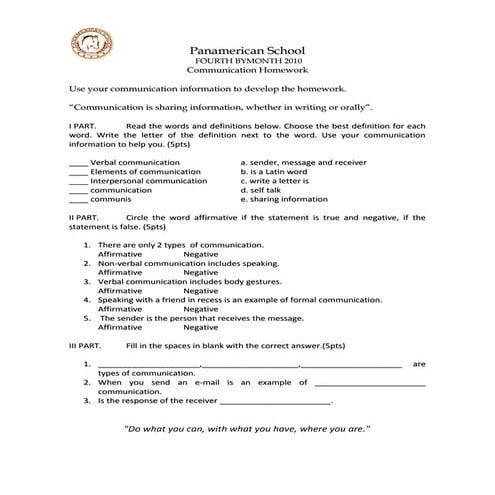 Communication homework | DOC | Homework and Study | Education