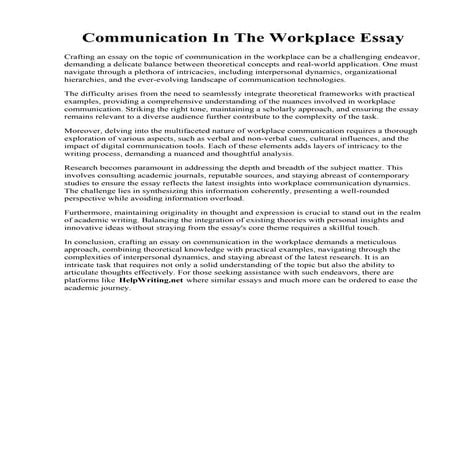 Communication In The Workplace Essay. Communication in Workplace ...