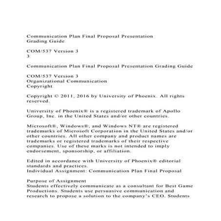 Communication Plan Final Proposal PresentationGrading Guide.docx | Educational Assessment ...