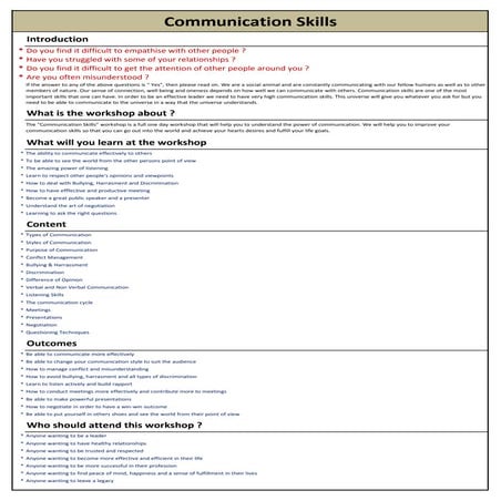 Communication skills | PDF | Workshops and Classes | Hobbies & Interests