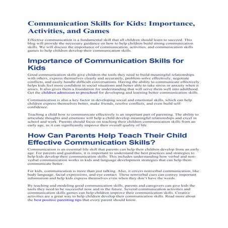 Communication Skills for Kids | PDF