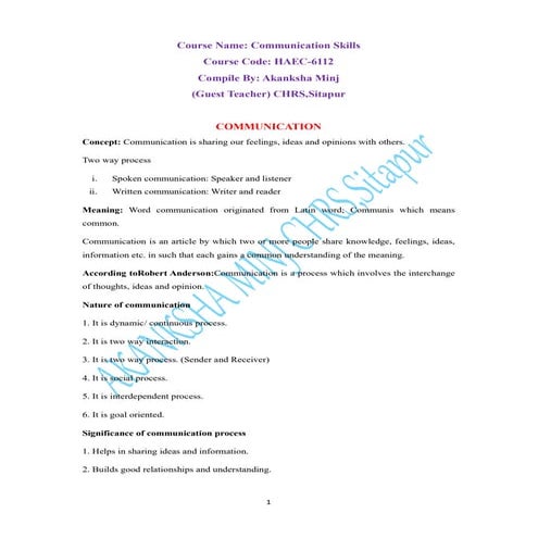 Communication SkillS HAEC-6112.pdf 1 YEAR AG/HORTS. | PDF
