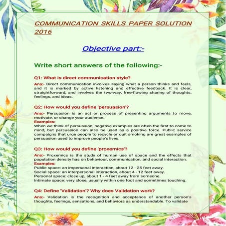 Communication skills Past Paper Short Questions 2015-2019 | PDF
