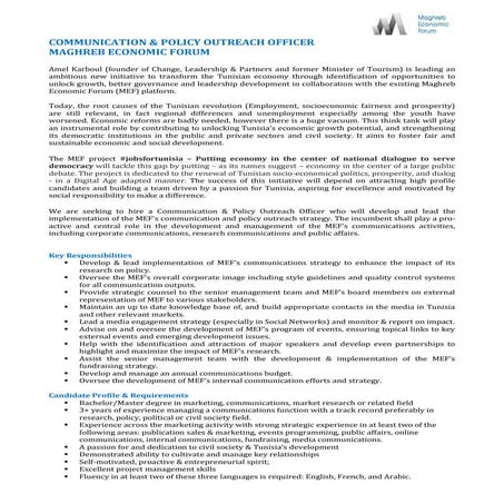 Communications policy outreach officer job profile - mef | PDF