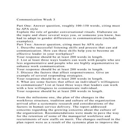 Communication Week 3Part One Answer question, roughly 100-150.docx