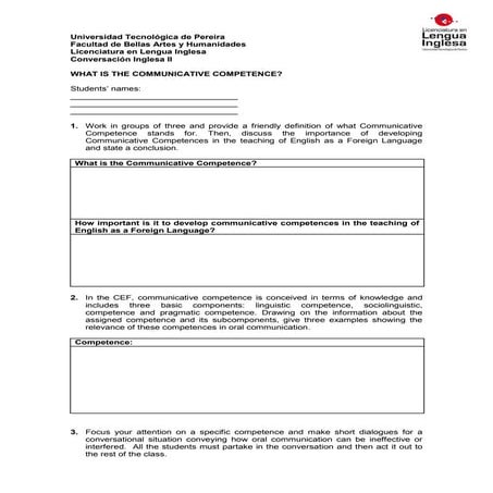 Communicative Competence (workshop) | PDF | Education