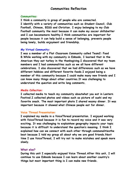 Communities reflection | PDF
