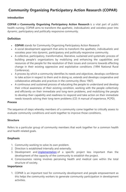 COMMUNITY ORGANIZING-PARTICIPATORY ACTION RESEARCH PROCESS | PPTX