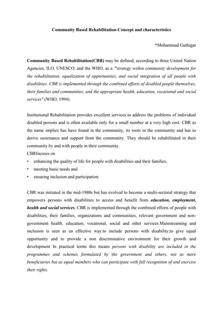 Community Based Rehabilitation Approaches | PPTX