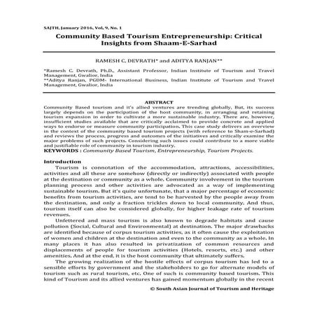 Community based tourism entrepreneurship | PDF