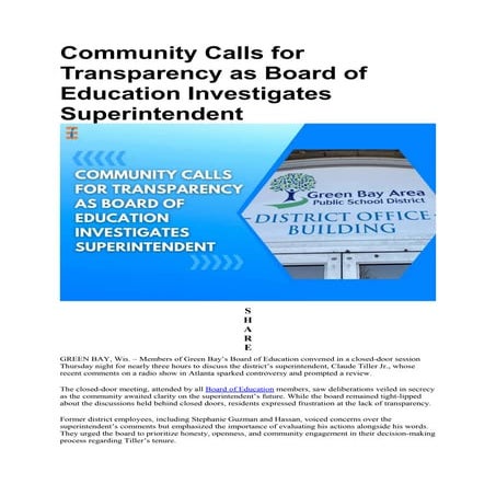 Community Calls for Transparency as Board of Education Investigates ...