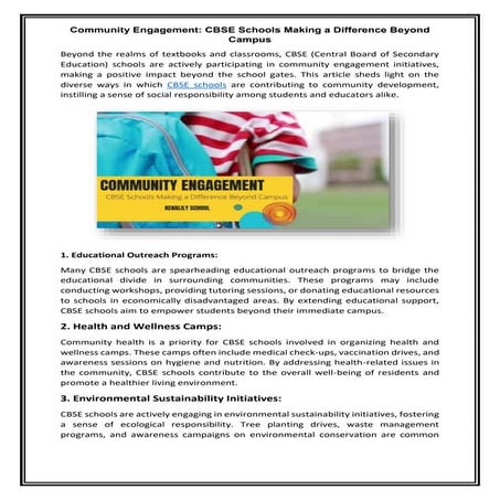 Community Engagement CBSE Schools Making a Difference Beyond Campus | PDF