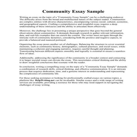 Community Essay Sample. Essay About Community - More on Anchor ...